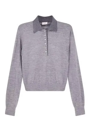 Celine Cashmere And Silk Polo Shirt With Logo - Grey