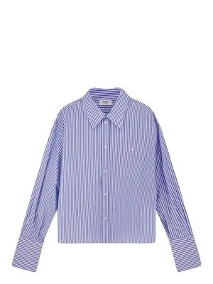 Celine Cropped Striped Cotton Shirt - Blue