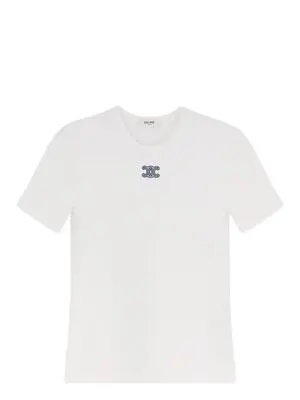 Celine Cotton Blend T-shirt With Triomphe Logo - White