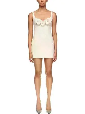 David Koma 3D Flower Denim Mini Dress Neutrals