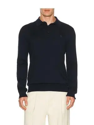 Polo Ralph Lauren Long Sleeve Merino Wool Button Placket Polo Sweater In Navy - Hunter Navy