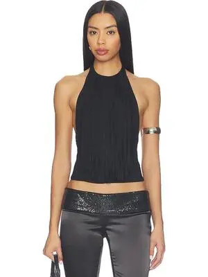 MORE TO COME Leigh Fringe Halter Top - Black