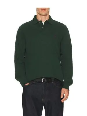 Polo Ralph Lauren Long Sleeve Mesh Polo In Dark Green - Scotch Pine Heather