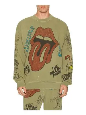 MadeWorn Rolling Stones Sketch Classic Crew Sweatshirt In Green - Fatigue