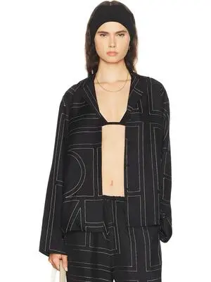 TOTEME Monogram Silk Pajama Top - Black