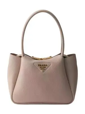 Prada Leather Tote Bag With Triangle Logo - Neutrals