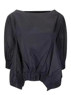 M.S.M. Asymmetric Pleated Blouse - Black