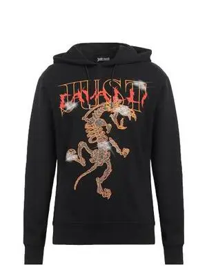 Just Cavalli Hooded Sweatshirt With Appliqués And Print - Black