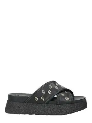 LIU •JO Logo Flatform Sandals - Black