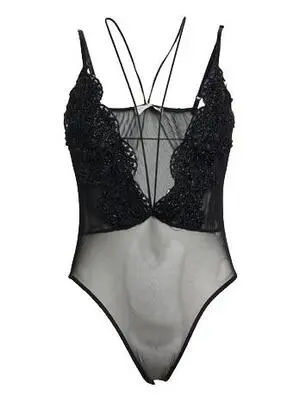 HAVEONE Bodysuit In Tulle With Appliqués - Black