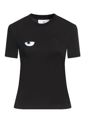CHIARA FERRAGNI Cotton T-shirt With Appliqués - Black