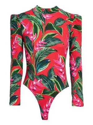 Farm Rio Floral-print Bodysuit - Red