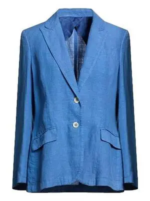 120% Lino Linen Single-breasted Blazer - Blue