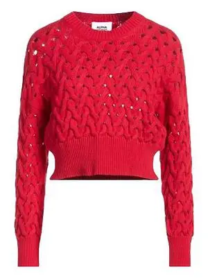 Alpha Studio Crewneck Open-knit Sweater - Red