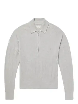 Oliver Peoples Brice Ribbed Organic Cotton And Merino Wool-blend Half-zip Sweater - Gray