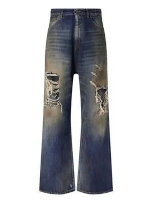 Vetements Trashed Wide-leg Distressed Jeans - Blue