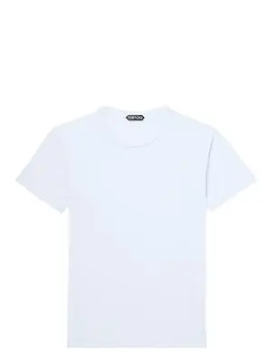 TOM FORD Slim-fit Logo-embroidered Cotton And Silk-blend Jersey T-shirt - Blue