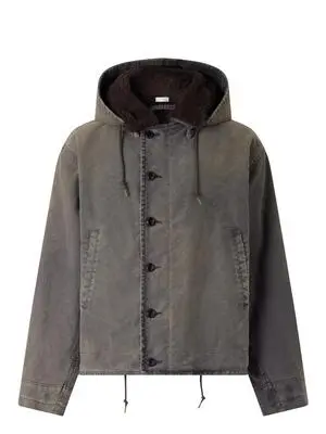 A.PRESSE Fleece-lined Distressed Cotton-canvas Hooded Jacket - Gray