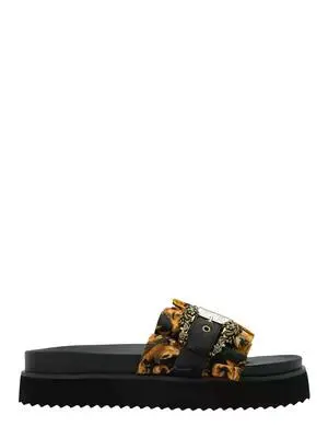 Versace Printed Buckled Slides - Black