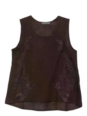 MAURIZIO BRASCHI Embroidered Sleeveless Top - Brown
