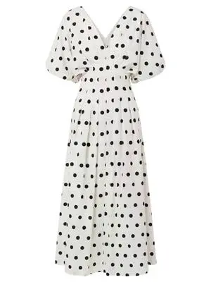 NICHOLAS V-neck Polka Dot Midi Dress - White