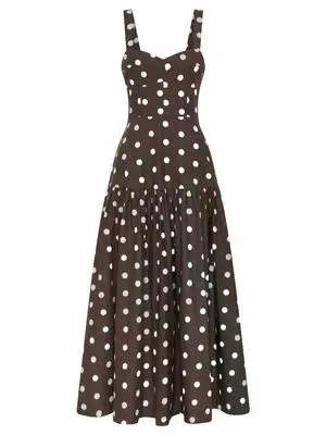NICHOLAS Valeria Polka Dot Midi Dress - Brown