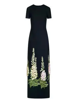 Oscar De La Renta Foxglove Embroidered Caftan - Blue
