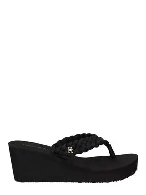 Tommy Hilfiger Braided Wedge Slides Black
