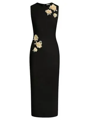 Oscar De La Renta Embroidered Sleeveless Cocktail Dress - Black
