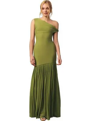 DEME BY GABRIELLA Stretch Mesh Off-shoulder Maxi Dress - Lime Green
