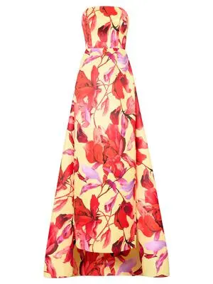 MILLY Dorothy Printed Taffeta Maxi Gown - Lemon/red