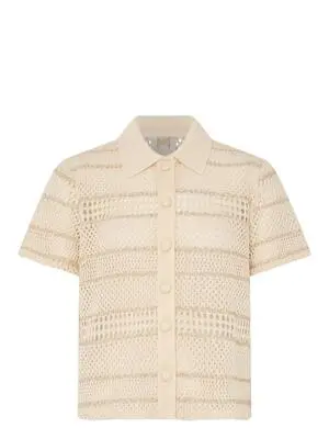 MILLY Crochet Knit Button-up Shirt - Gold