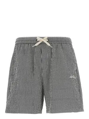 LES DEUX Striped Swim Shorts - Black
