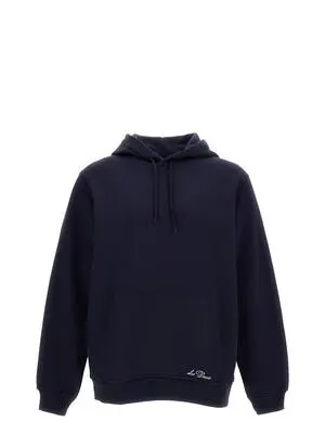 LES DEUX Cotton Hoodie With Back Print And Embroidered Logo - Blu