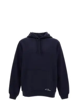 LES DEUX Cotton Hoodie With Back Print And Embroidered Logo - Blue