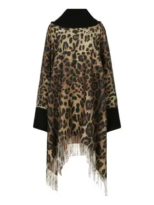 Dolce & Gabbana Cashmere And Wool Poncho With Fringing - Animal Print