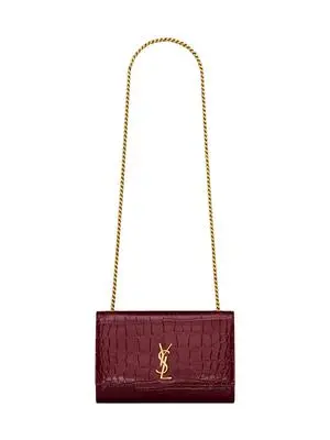 Saint Laurent Small Kate Crocodile-embossed Shoulder Bag - Gloss Burgundy