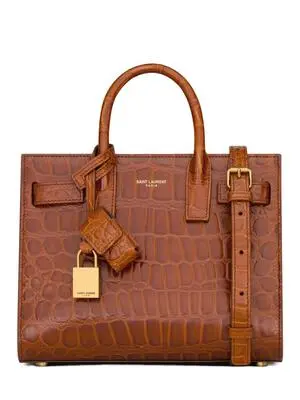 Saint Laurent Sac De Jour Nano In Crocodile-embossed Leather - Caramel Cognac