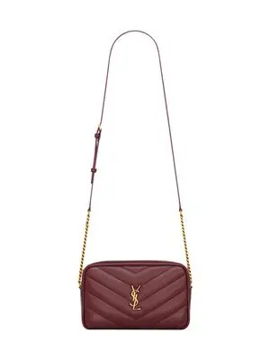 Saint Laurent Loulou Camera Bag In Matelassé Lambskin - Rouge Cabernet