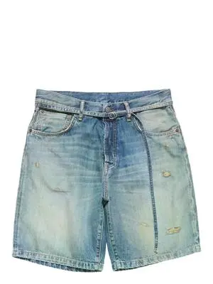 Acne Studios Belted Distressed Denim Shorts - Blue