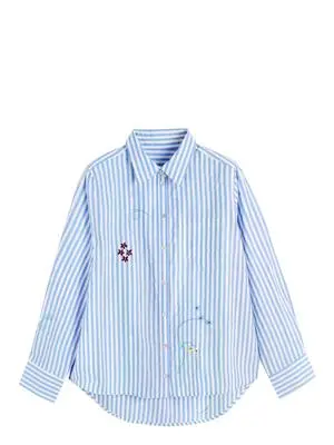 Chinti & Parker Floral-embroidered Striped Shirt - Blue
