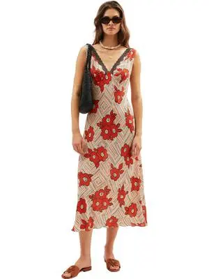 Rixo Floral Sandrine Slip Dress - Red
