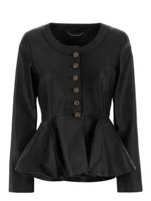 Chloé Button-front Leather Peplum Jacket - Black