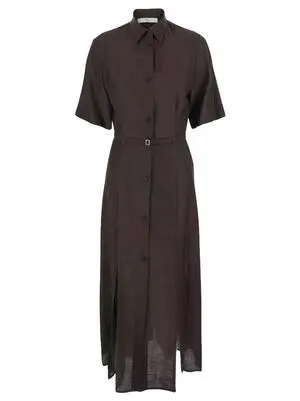 TELA Belted Collared Dress - Brown