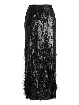 Ralph Lauren Sequin Fringed Midi Skirt - Black