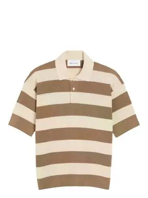 Ami De Coeur Striped Crochet Polo Shirt - Neutrals