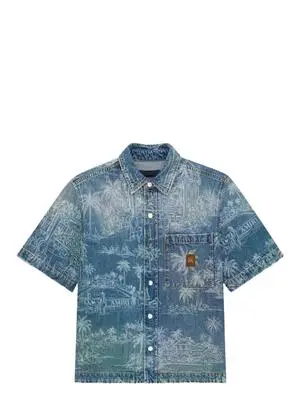 Amiri Palms-print Denim Shirt - Blue
