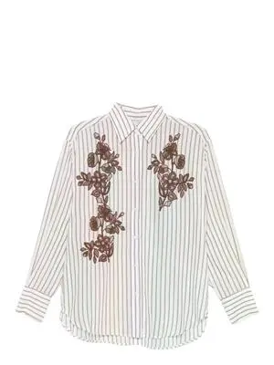 ERMANNO FIRENZE Floral-embroidered Striped Shirt - White