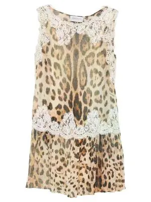 ERMANNO FIRENZE Leopard Print Lace Trim Dress - Neutrals