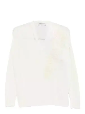 ERMANNO FIRENZE Appliqué V-neck Sweater - White